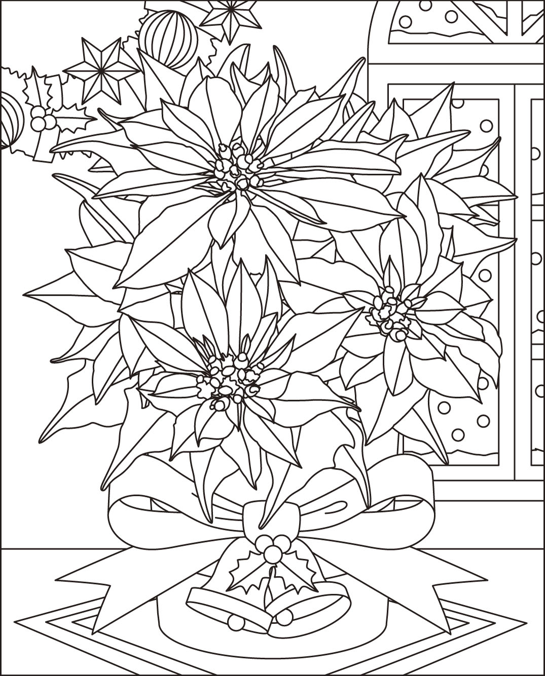 高齢者レク素材 ポインセチア 花 定番塗り絵介護レク広場レク素材やレクネタ企画書の無料ダウンロード