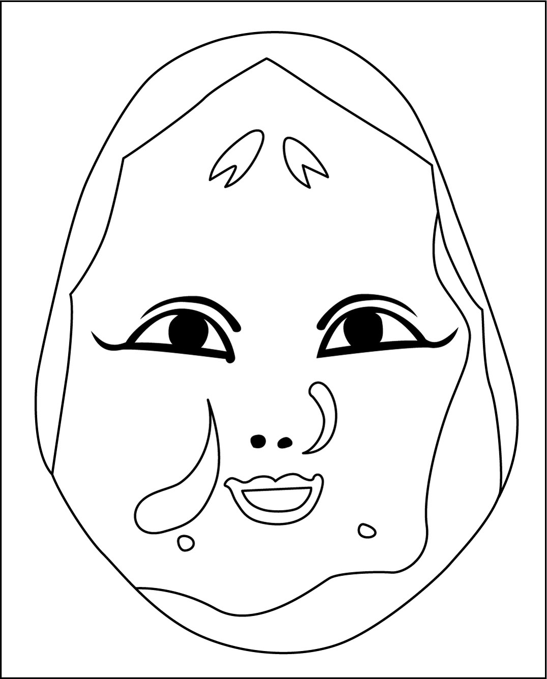 高齢者レク素材 おかめ モノクロ｜イラスト｜介護レク広場～レク素材やレクネタ（企画書）の無料ダウンロード